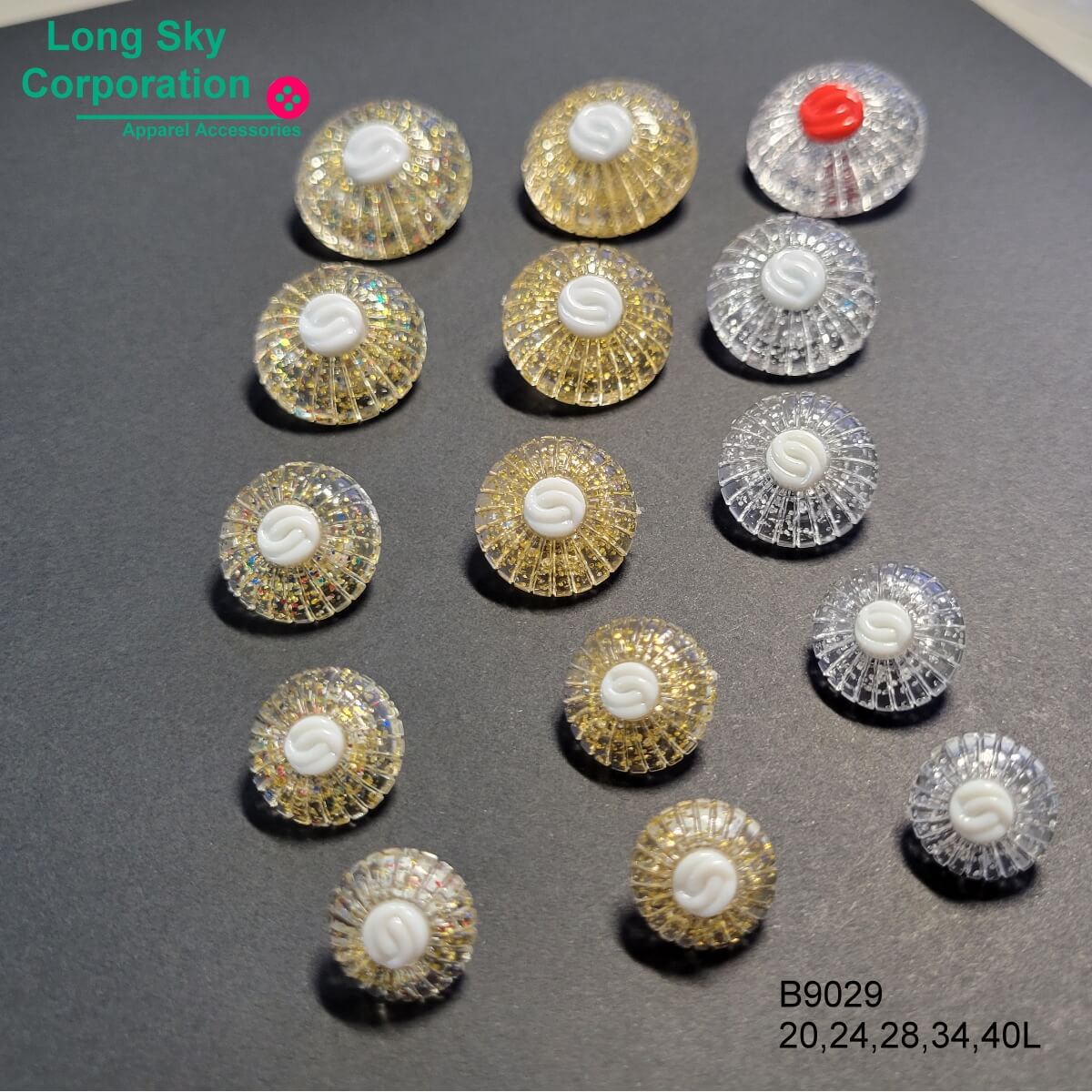 Dome shape glitter decorated combined garment button (B9029/20L,24L,28L ...